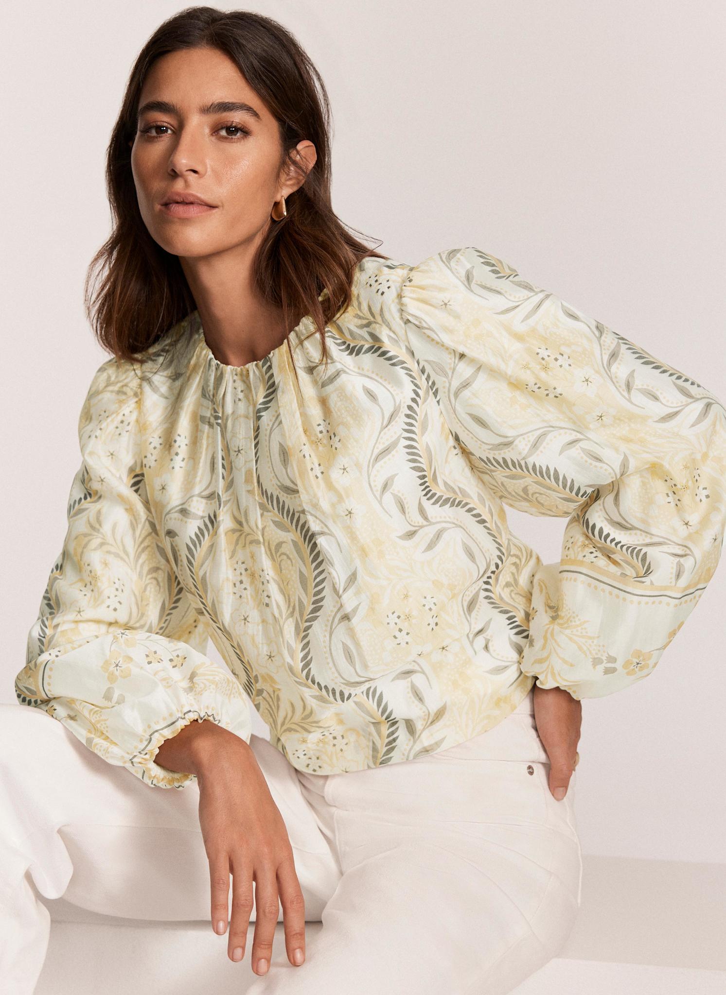 Yellow Floral Print Blouson Top – Mint Velvet