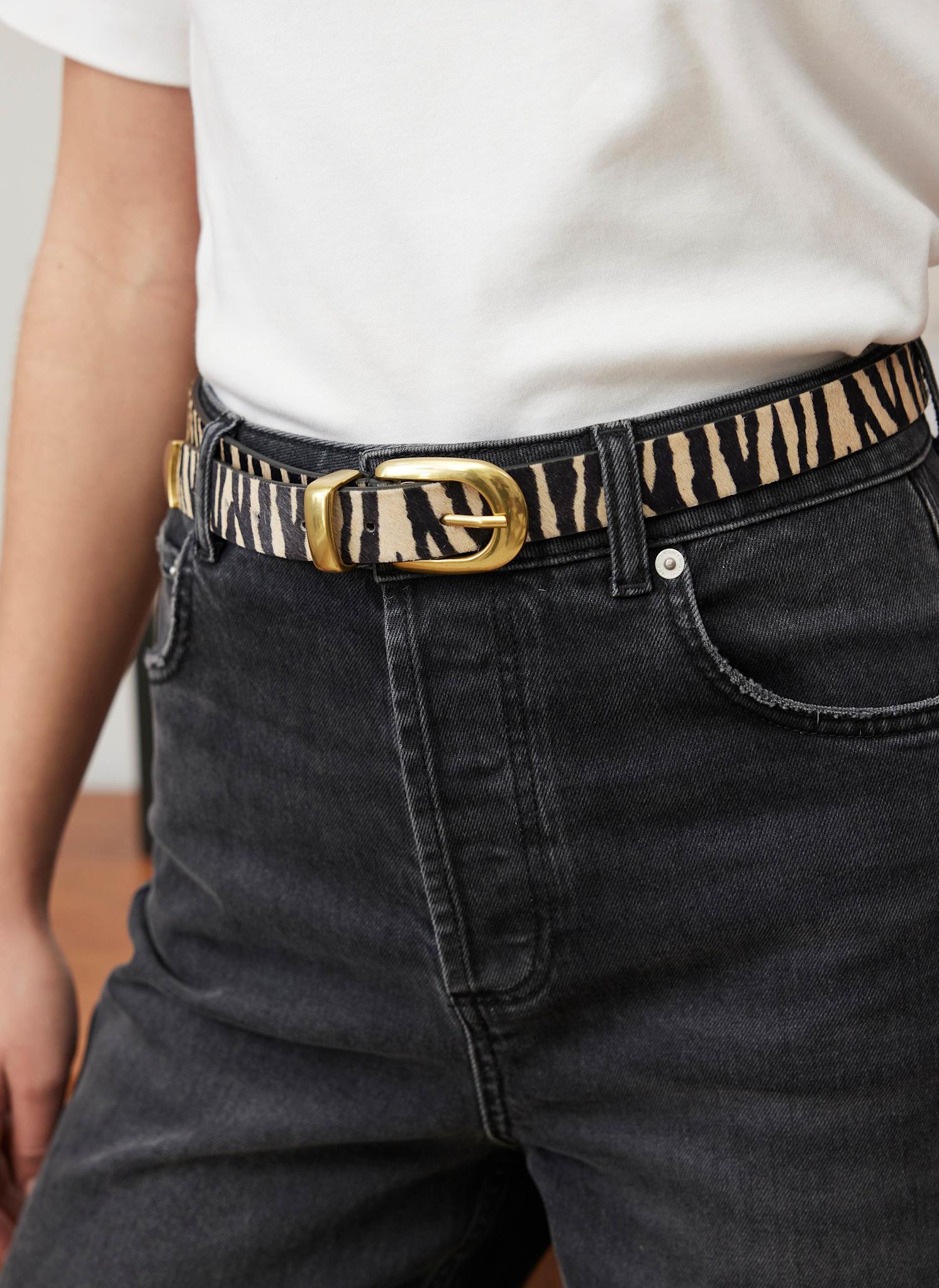 Neutral Zebra Print Leather Belt – Mint Velvet