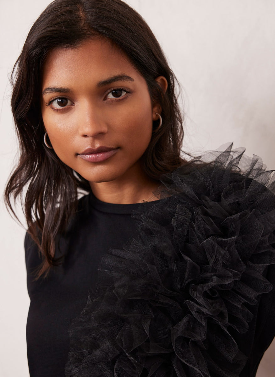 Black Organza Ruffle T Shirt – Mint Velvet